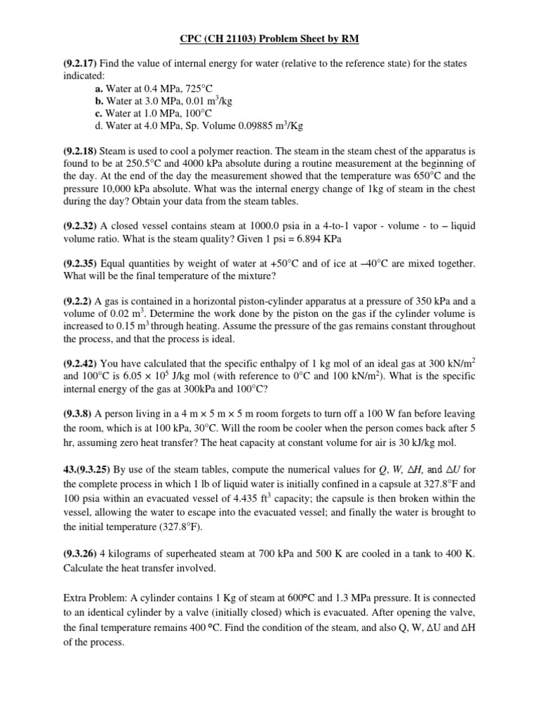 2021 CPC Problem Sheet | PDF | Steam | Pressure