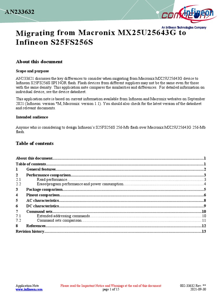 AN233632 - Migrating From Macronix MX25U25643G To Infineon S25FS256S | PDF | Flash Memory ...
