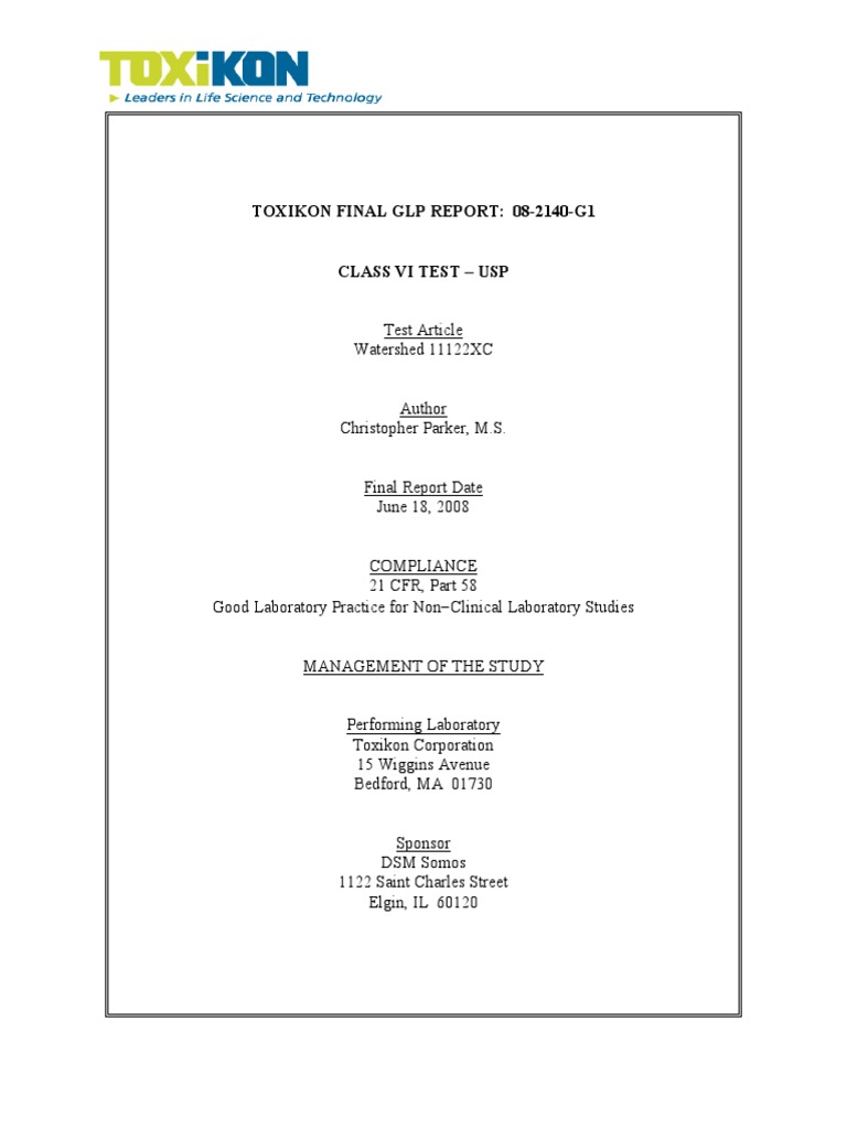 Toxikon Final GLP Report: 08-2140-G1 | PDF