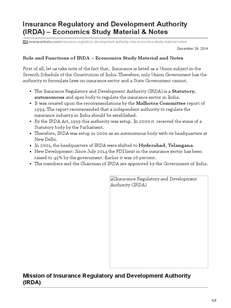 Role, Functions, and Organizational Structure of the Insurance ...