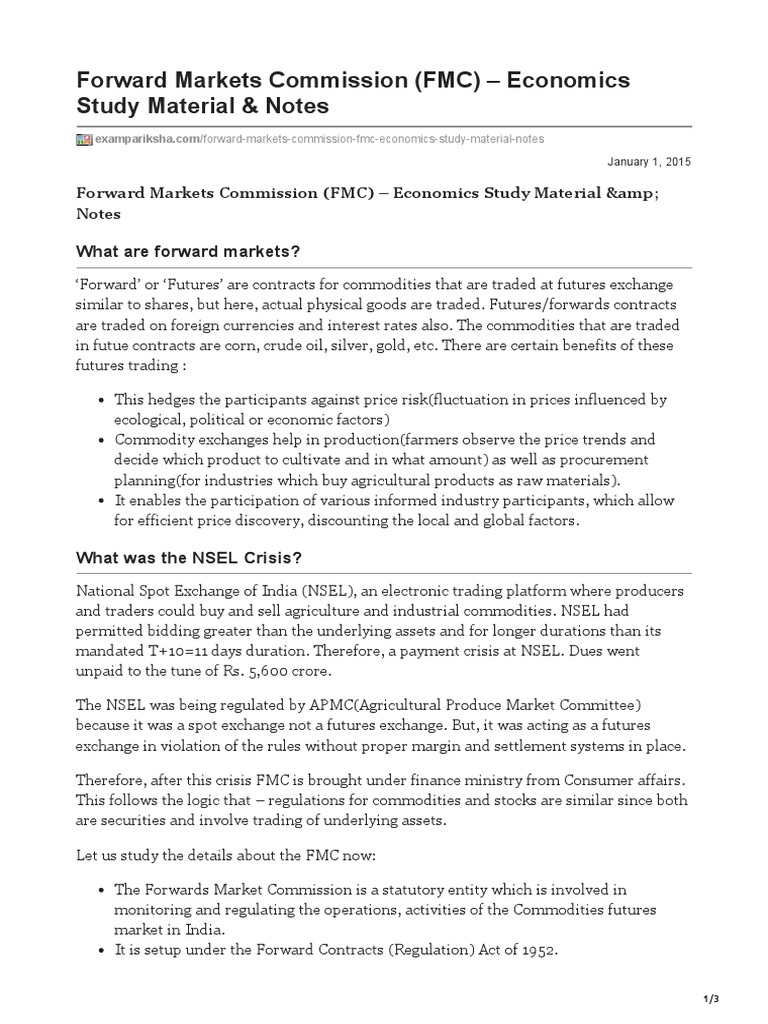Overview of Forward Markets Commission | PDF | Futures Contract ...