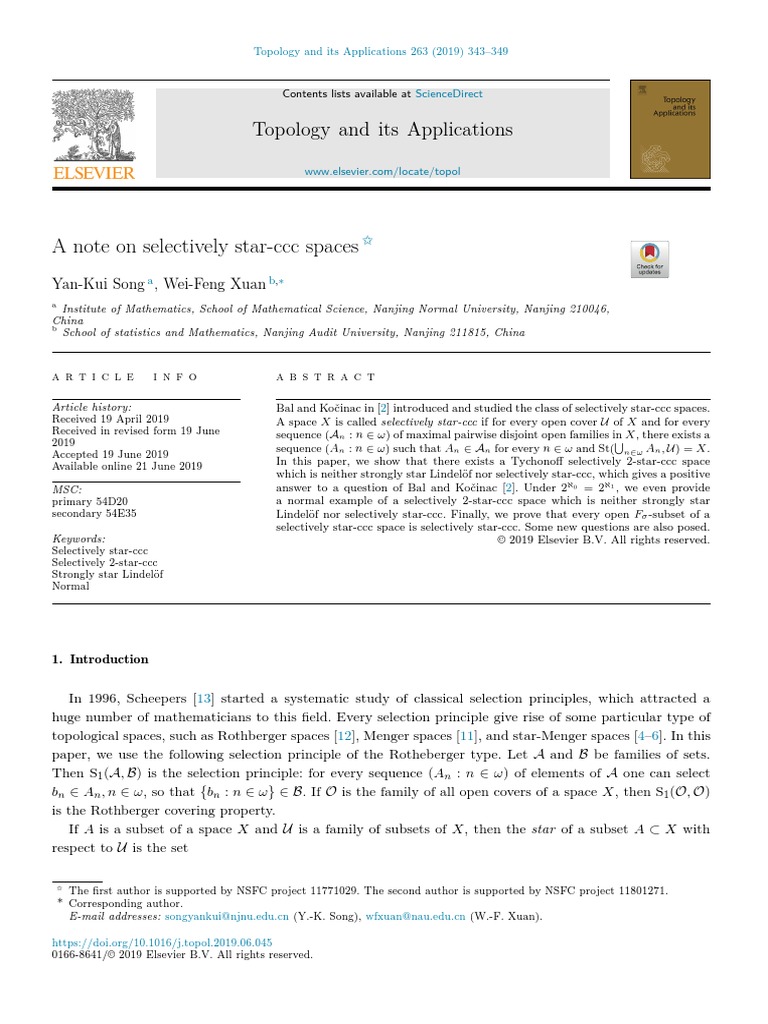 A Note On Selective Star-Ccc Spaces - Yan Kui Song | PDF | Mathematics ...