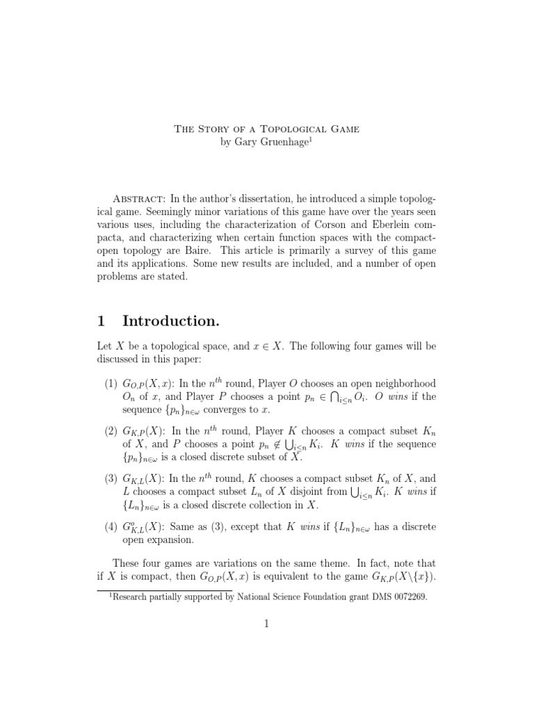 The Story of Topological Game - Gary Gruenhage | PDF | Compact Space ...