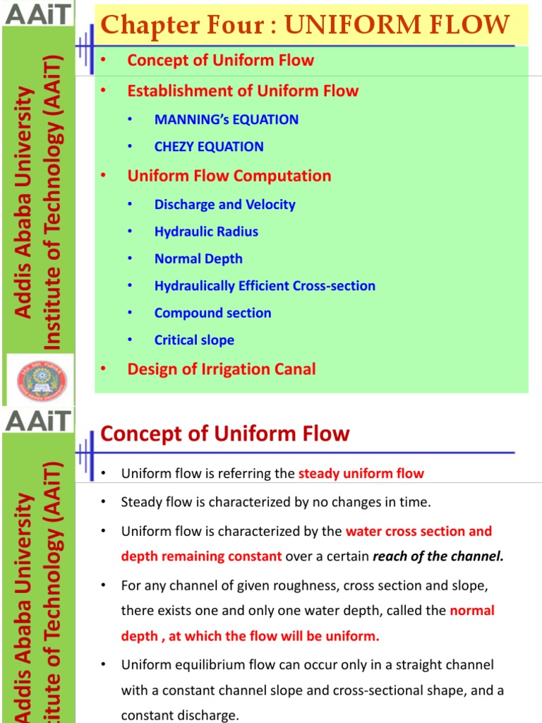 Chapter Four: UNIFORM FLOW: Concept of Uniform Flow Establishment of ...