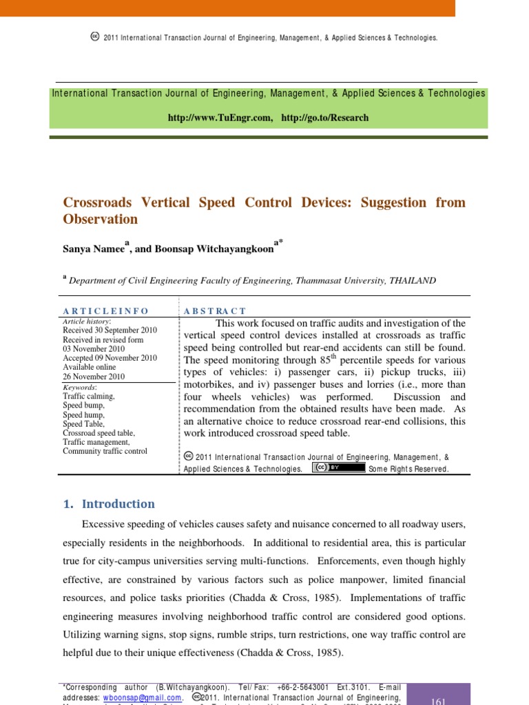 Crossroads Vertical Speed Control Devices: Suggestion From Observation ...