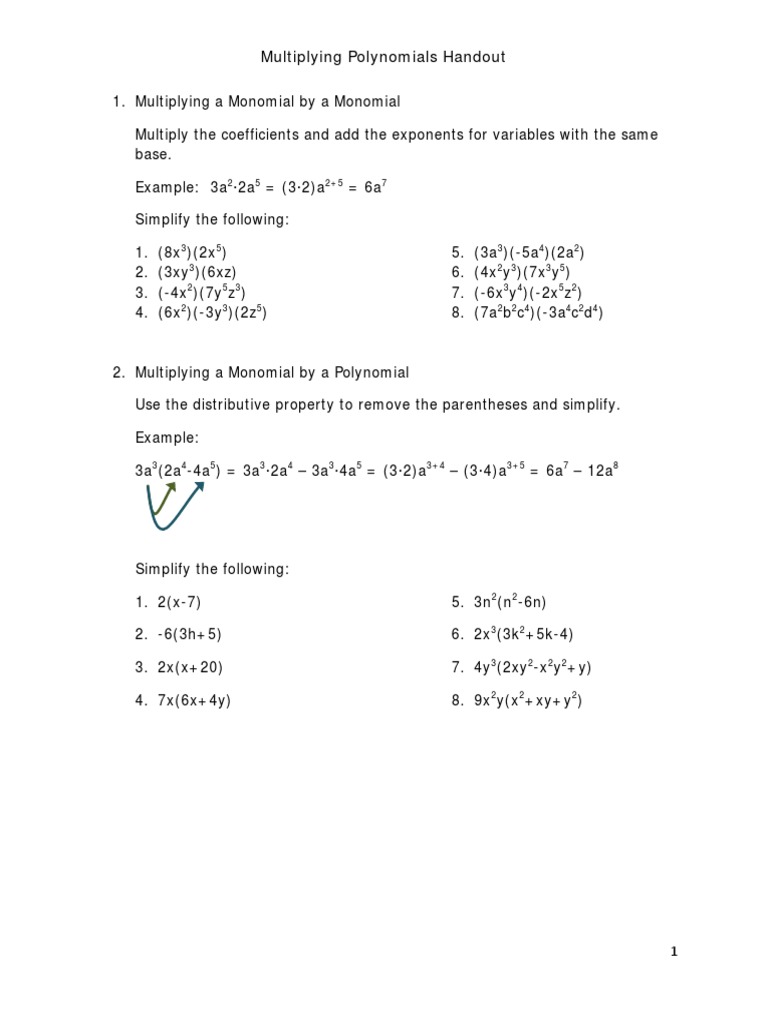 Multiplying Polynomials Handout PDF Polynomial Mathematical Analysis