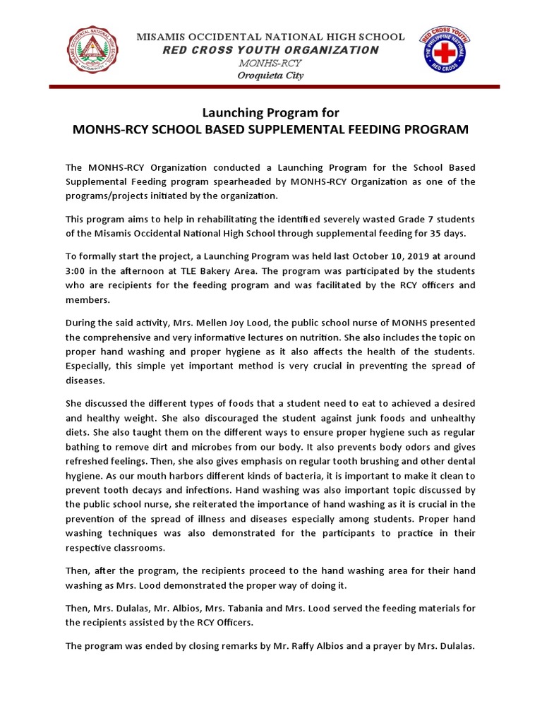 Launching Program For Monhs-Rcy School Based Supplemental Feeding ...