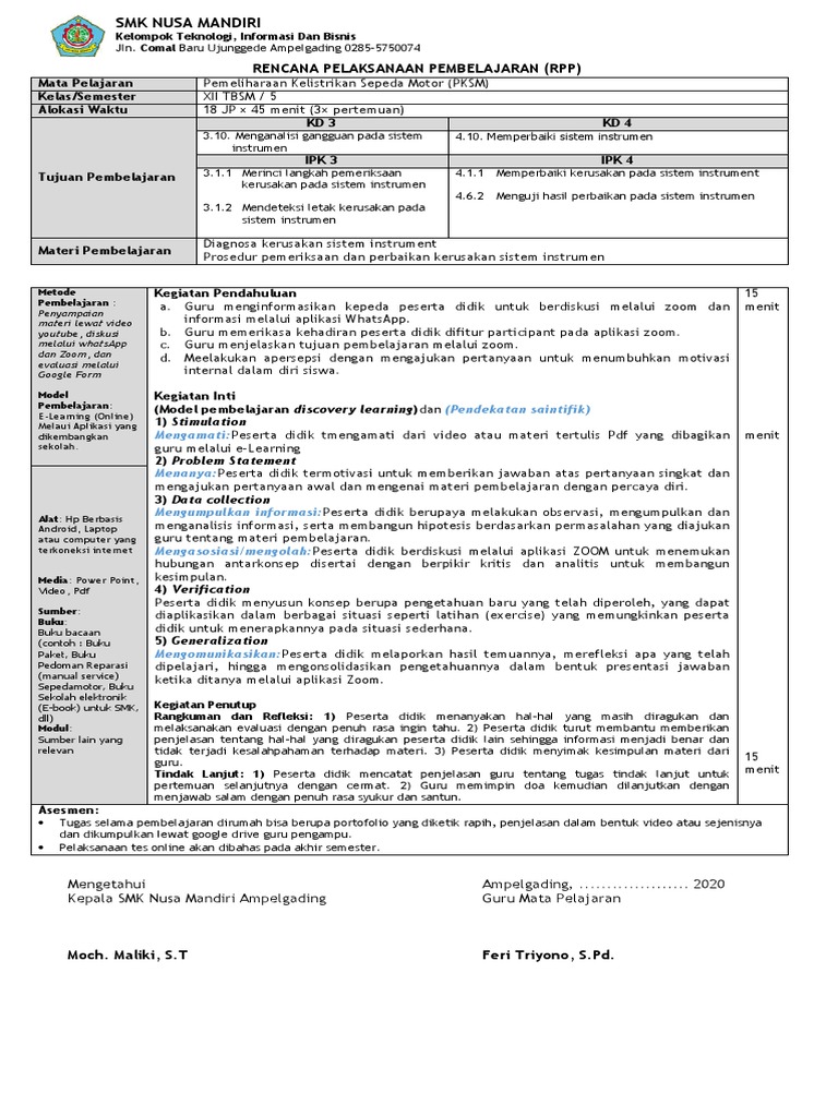 Rencana Pelaksanaan Pembelajaran (RPP) : (Pendekatan Saintifik ...