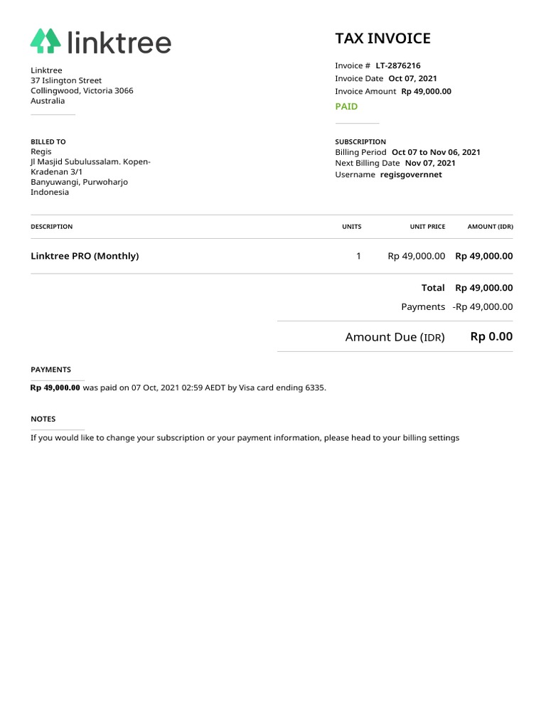 Linktree Invoice 6olaCSl4qrI83G5m | PDF | Payments | Services (Economics)