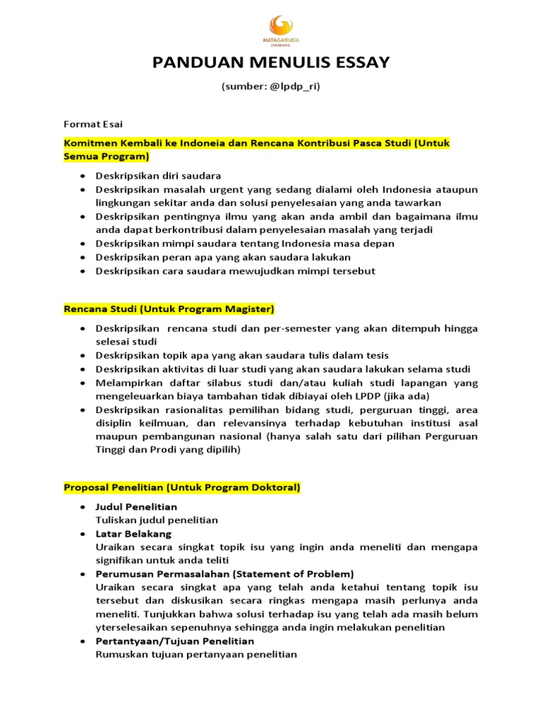 Panduan Menulis Essay LPDP | PDF
