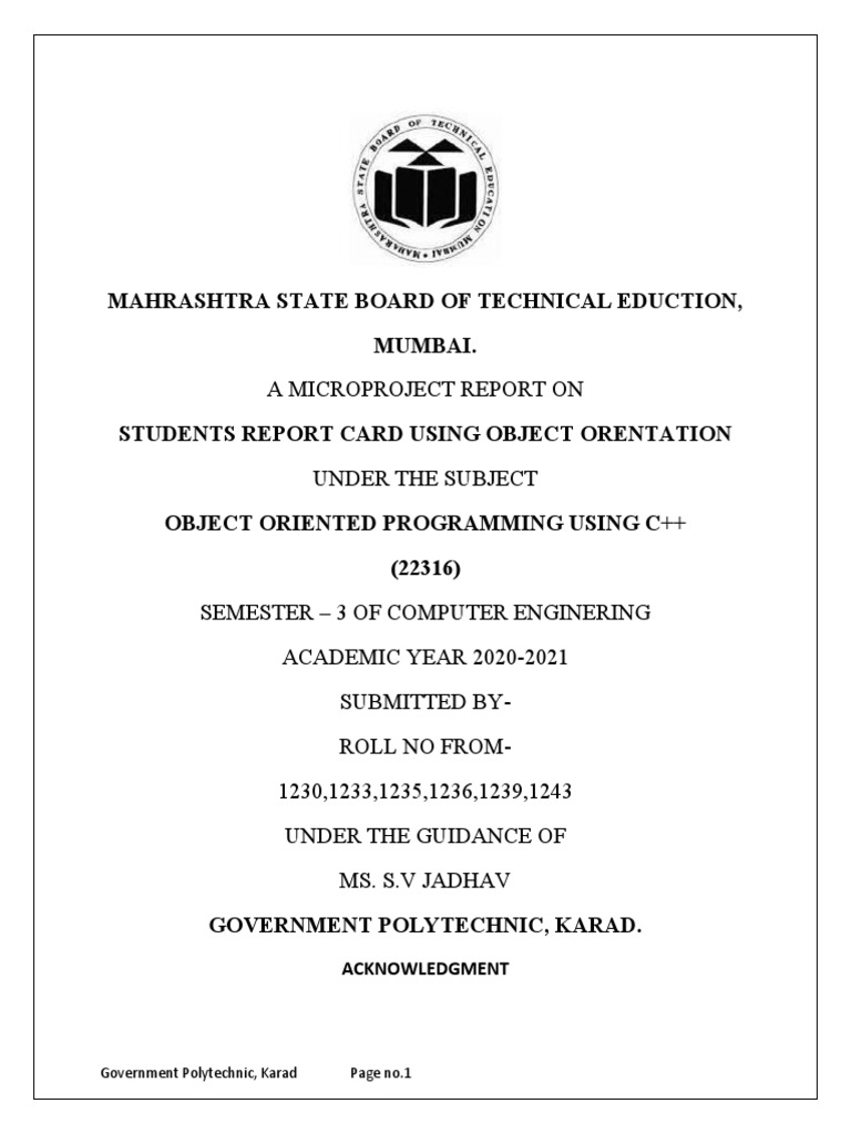 Mahrashtra State Board of Technical Eduction, Mumbai.: A Microproject ... Mahrashtra State Board of Technical Eduction, Mumbai.: A Microproject ...