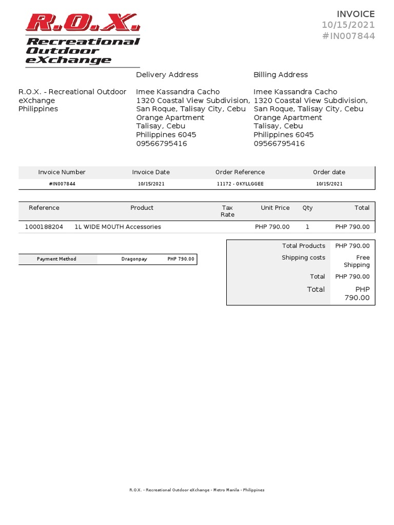 Delivery Address Billing Address: Invoice Number Invoice Date Order ...