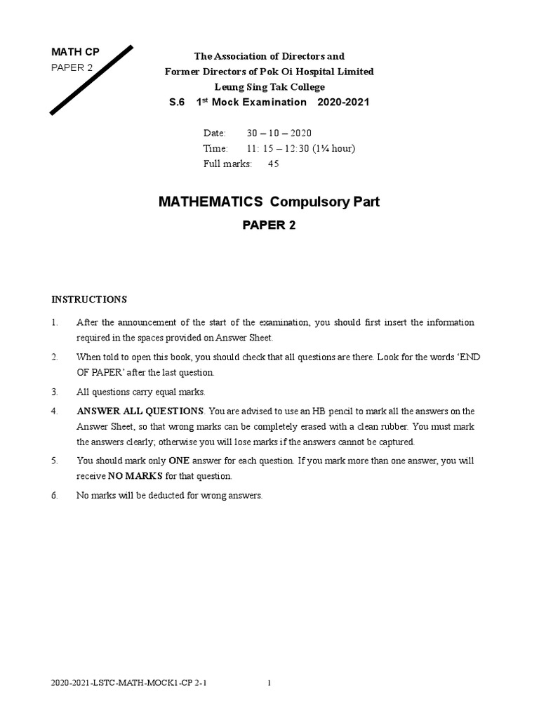 Mathematics Compulsory Part: Paper 2 | PDF | Rectangle | Area