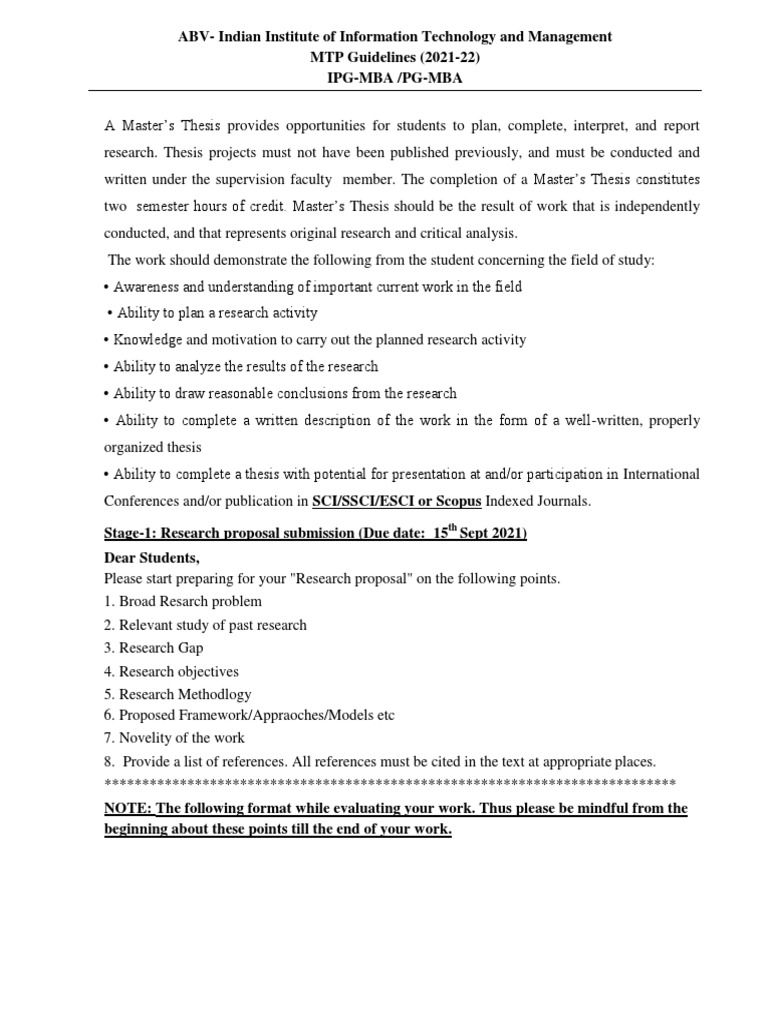 Guidelines For MTP | PDF | Thesis | Evaluation