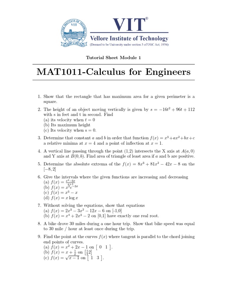Calculus Problems for Engineers: Module 1 | PDF | Maxima And Minima | Area