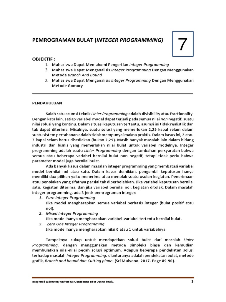 Pemrograman Bulat: Metode dan Analisis | PDF