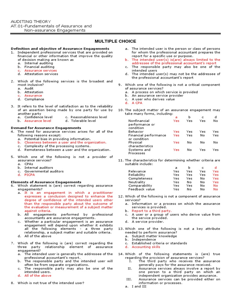 At.01 Fundamentals of Assurance and Non Assurance Engagements | PDF ...