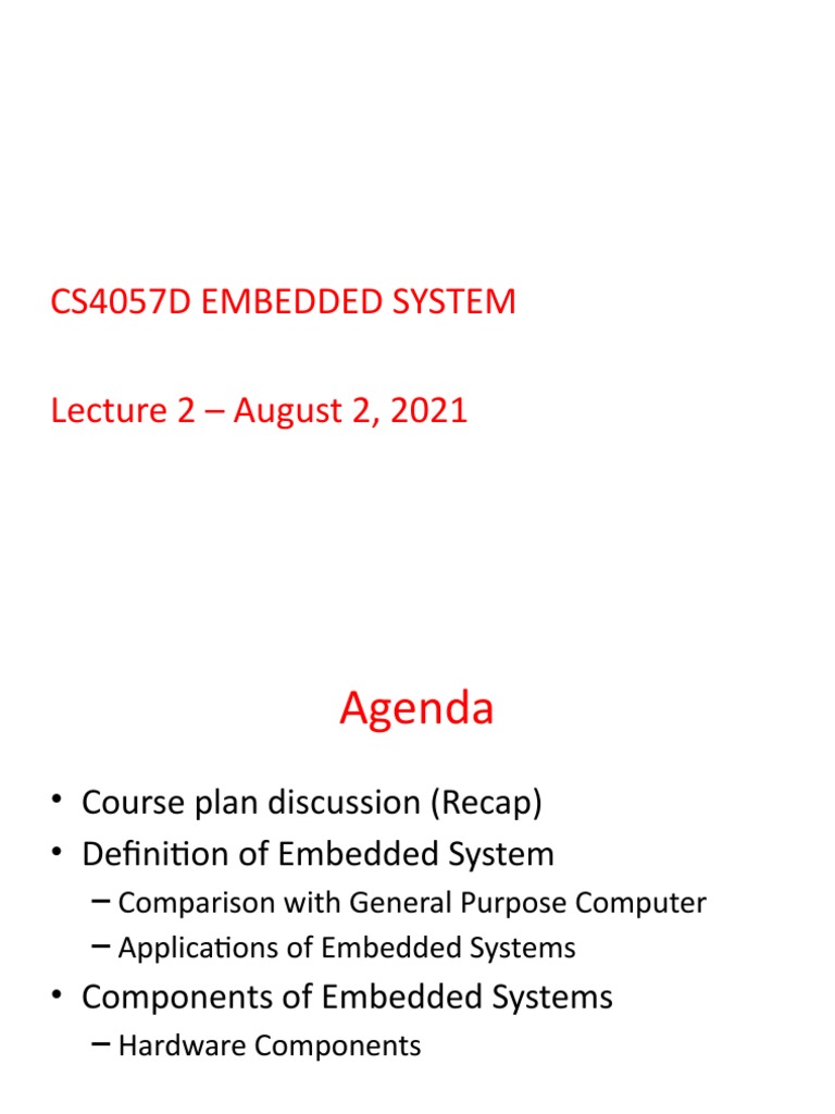 ES - Lecture2 - Aug 2 | PDF | Embedded System | Central Processing Unit