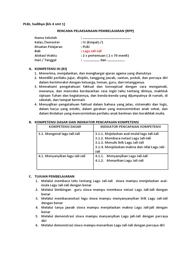 RPP PLBJ Kelas 4 Semester 1 | PDF | Seni & Disiplin Bahasa