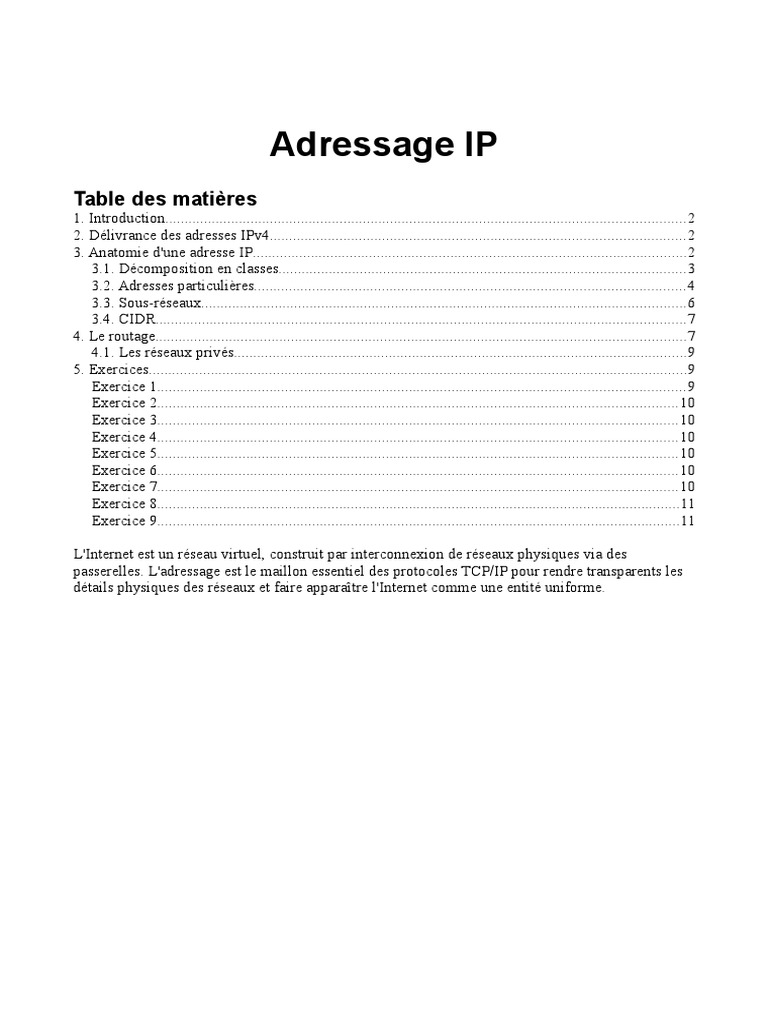 Cours Complet sur l'Adressage IP | PDF | Adresse IP | Architecture de ...