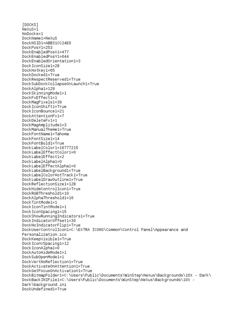 Docking Station Configuration File: Settings for the NeXus Docking ...