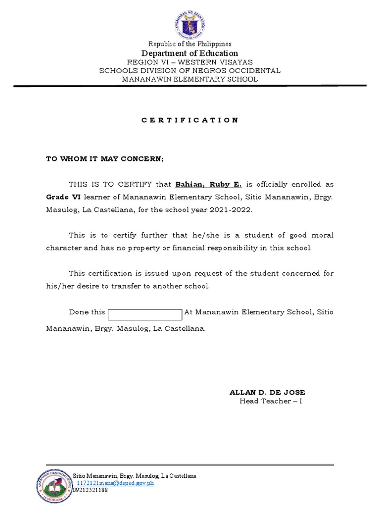 01 Certificate Of Good Moral Character Sample Word Pdf Primary