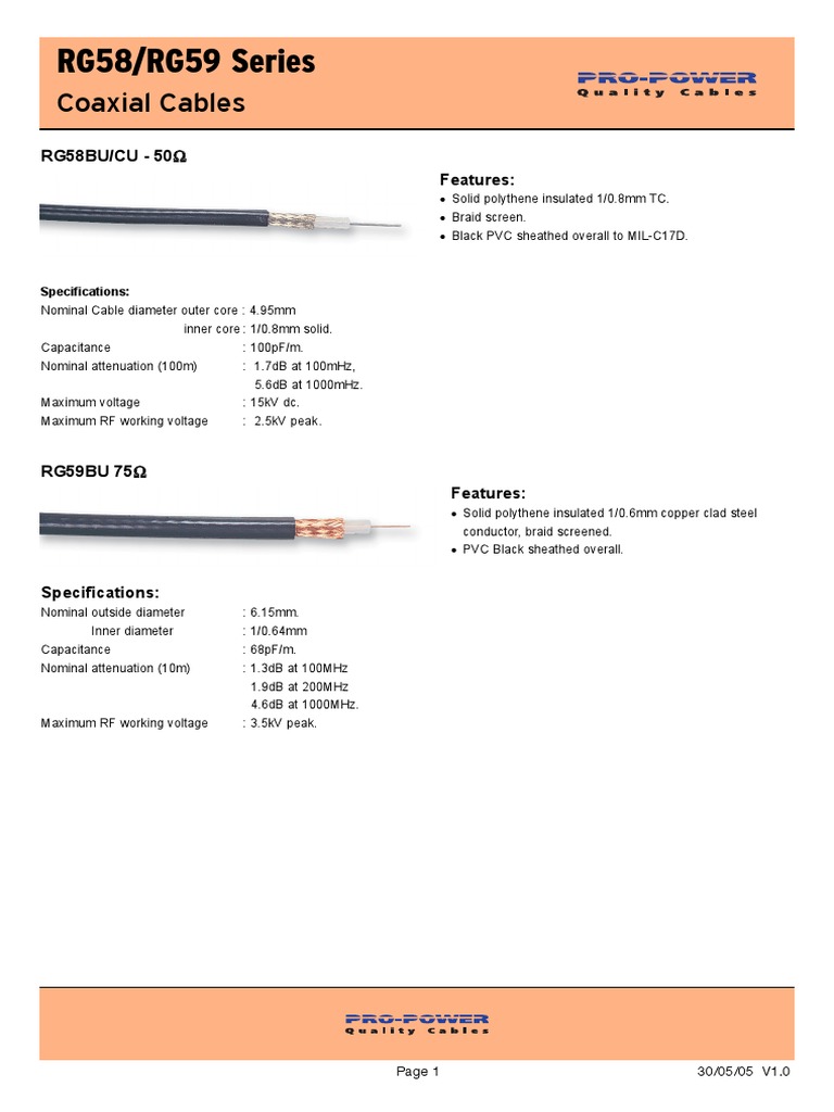 RG58/RG59 Series: Coaxial Cables | PDF | Coaxial Cable | Electric Power