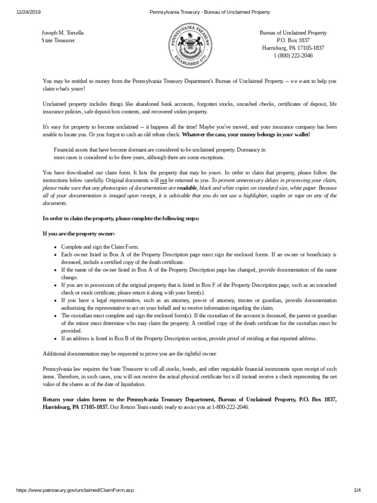 Claiming Unclaimed Property in PA | PDF | United States Postal Service ...