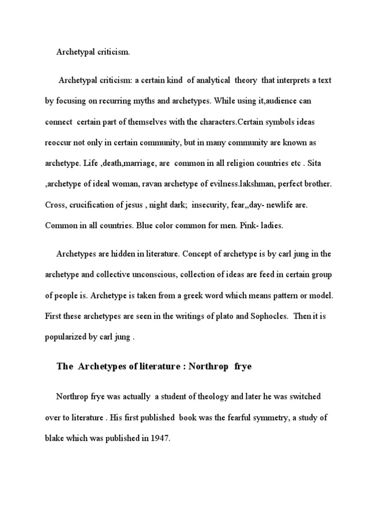 The Archetypes of Literature: Northrop Frye | PDF | Archetype