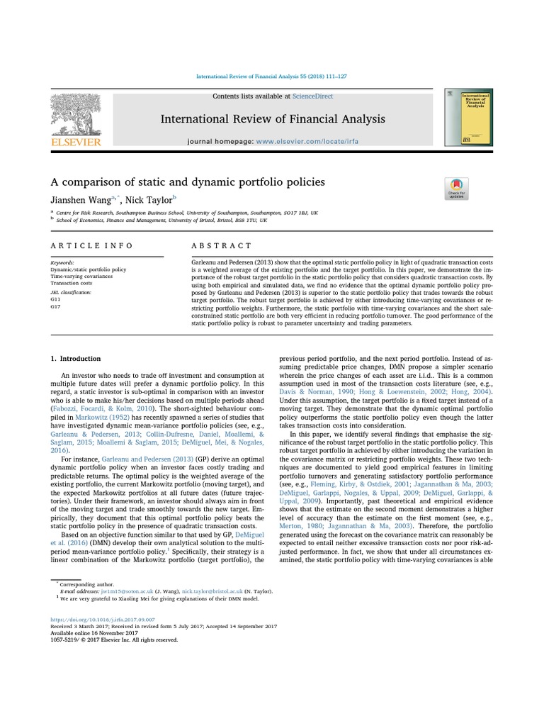 3 A Comparison of Static and Dynamic Portfolio Policies | PDF | New ...