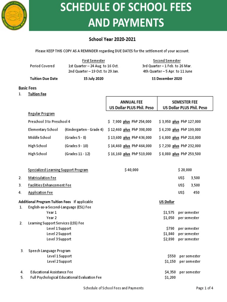 School Year 2020-2021: Nternational Chool Anila | PDF | Tuition Payments | Fee
