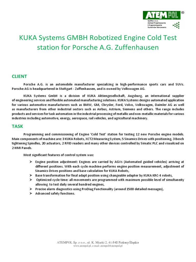 Robotized Engine Cold Test Station For Porsche A.G. Zuffenhausen | PDF ...