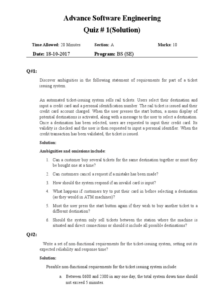 Advance Software Engineering Quiz # 1 (Solution) : Date: 18-10-2017 ...