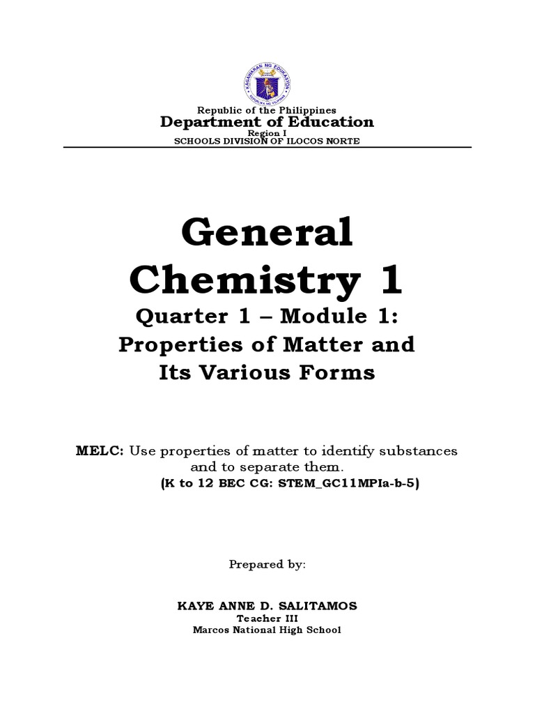 General Chemistry Module 1 Republic of The Philippines | PDF | Metals ...