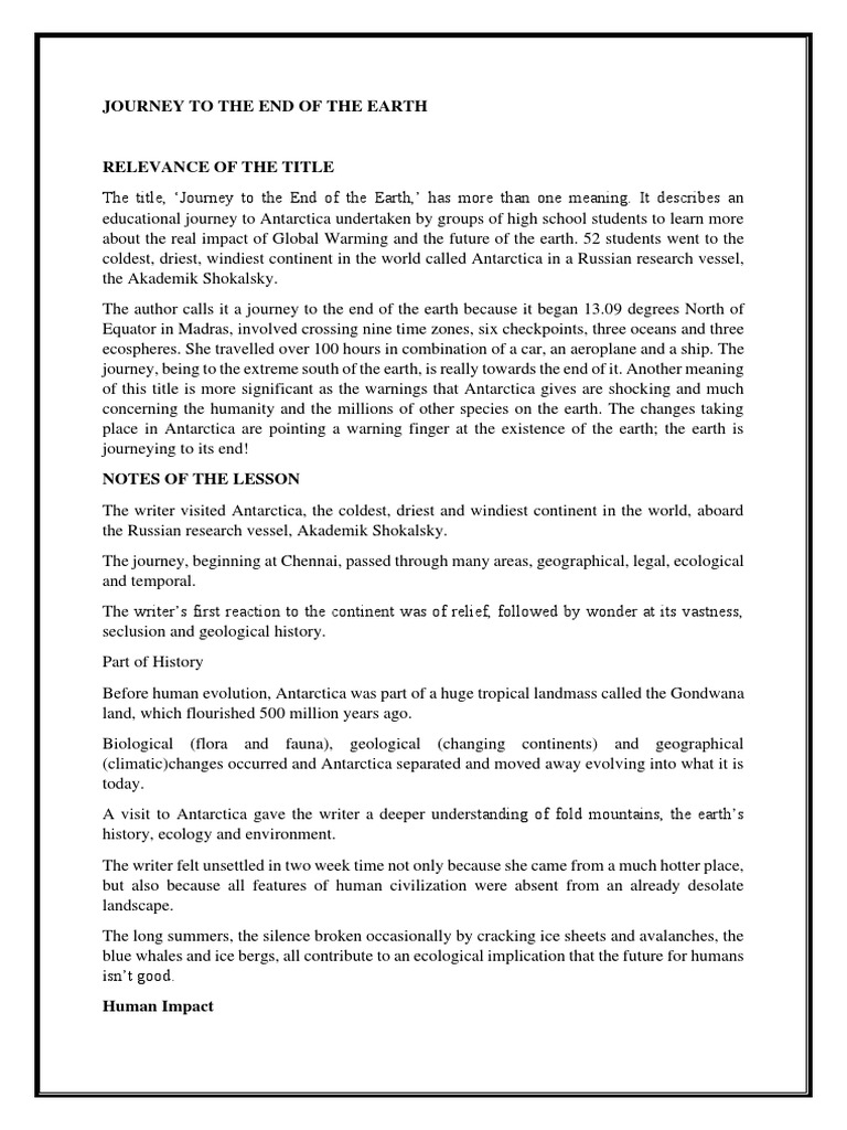 12 English - Journey To The End of The Earth-Notes | PDF | Antarctica ...