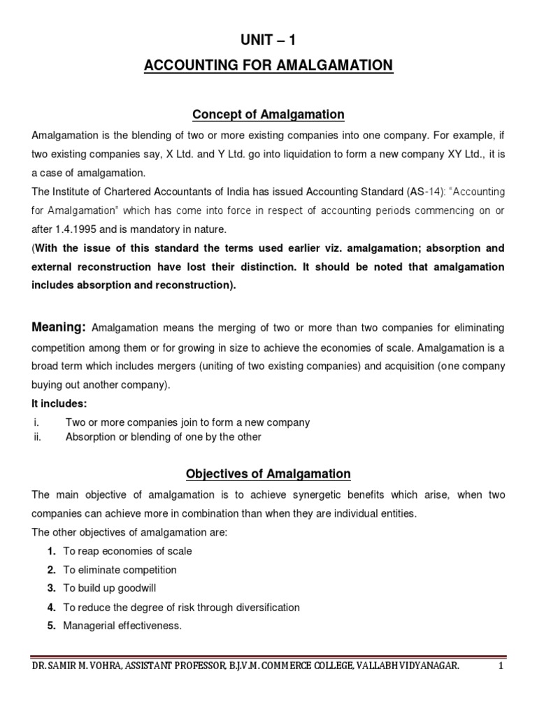 Accounting for Amalgamation Overview | PDF | Consolidation (Business ...