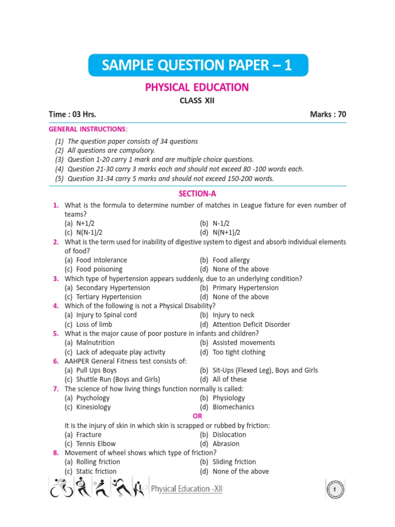 Sample Question Paper - 1: Physical Education | PDF | Anatomical Terms ...