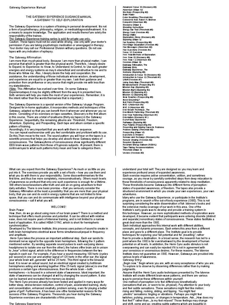 Monroe Institute - Complete Hemi-Sync Gateway Experience Manual | Download Free PDF | Perception ...