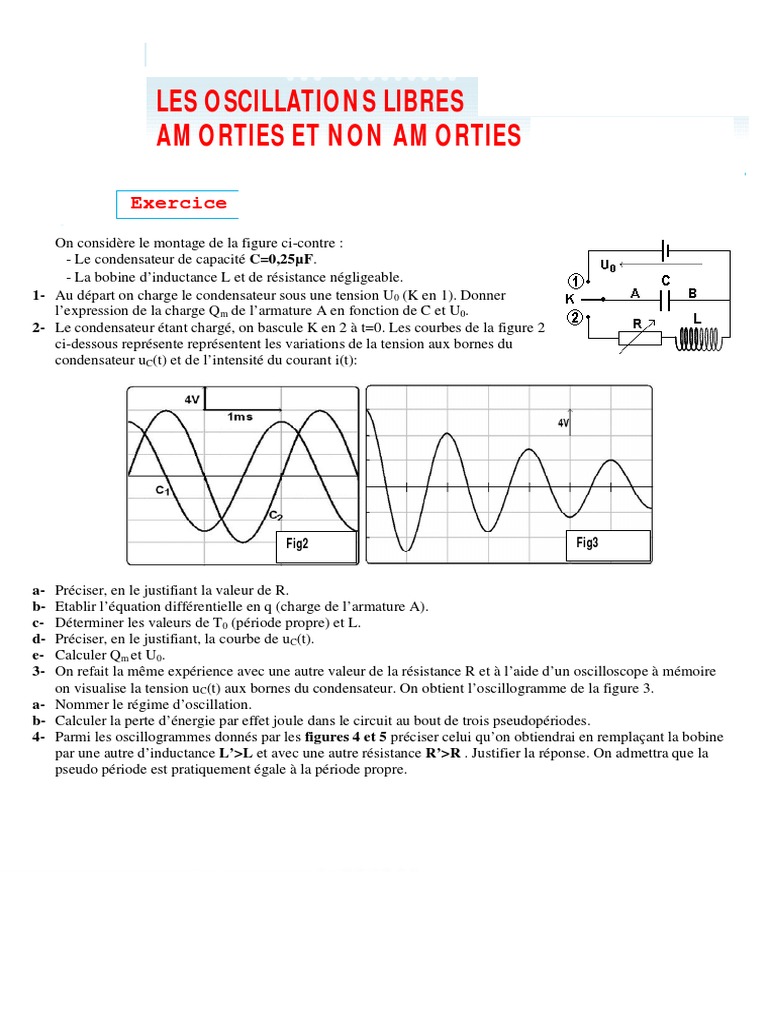 Série Oscillation Libre Amortie Et Non Amortie | PDF | Condensateur ...