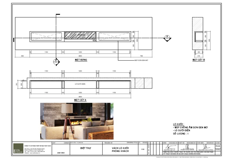 Technical Drawing of a Fireplace Wall for a Living Room | PDF | Vietnam