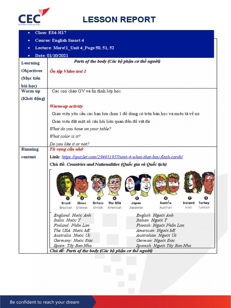 Lesson Report - ES4-H17 | PDF