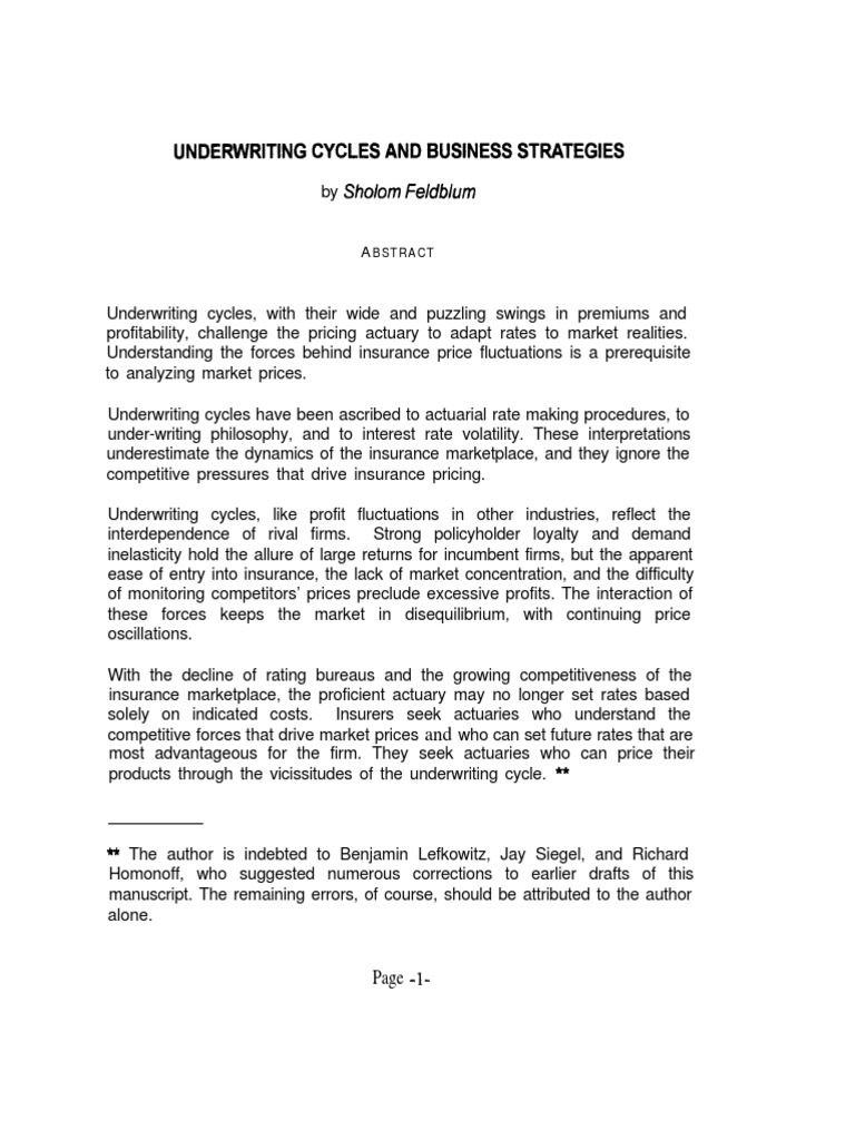 Underwriting Cycles in The Property - Casualty Insurance Industry | PDF ...