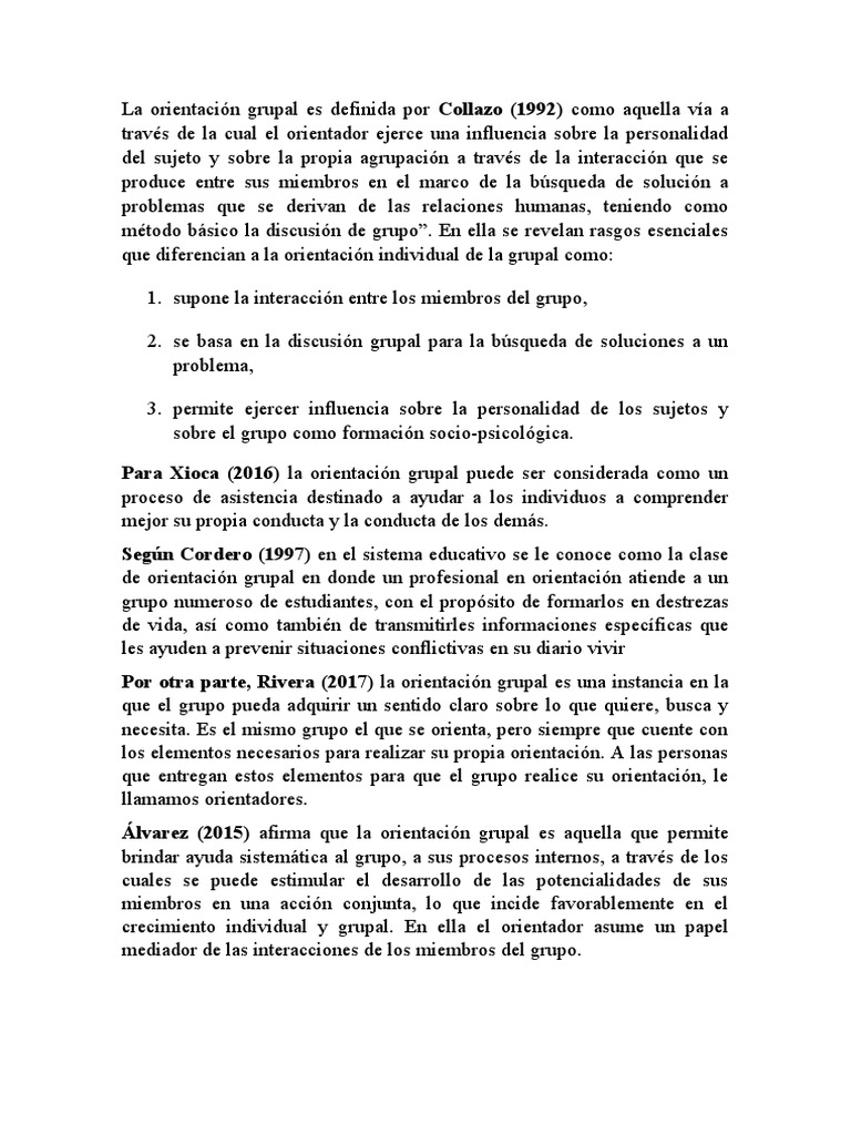 Definición y Proceso de Orientación Grupal | PDF