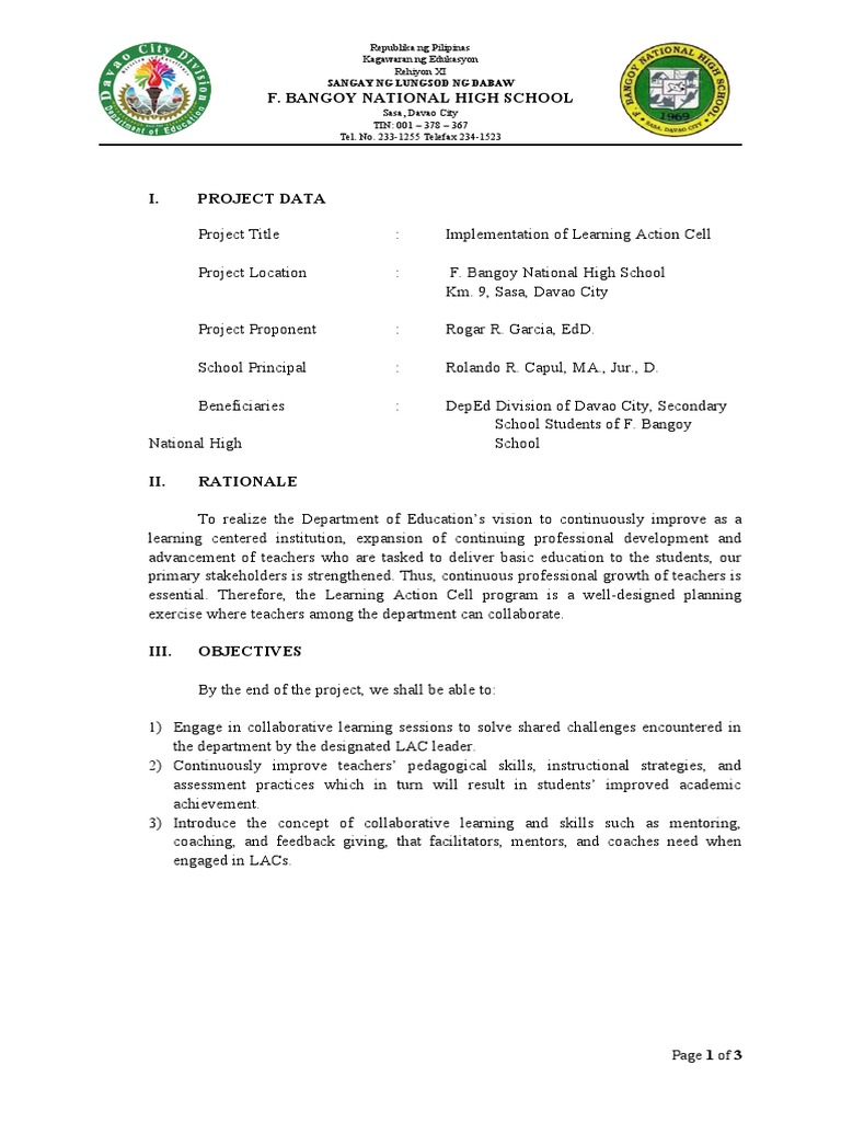 Proposal Letter LAC | PDF | Teachers | Mentorship