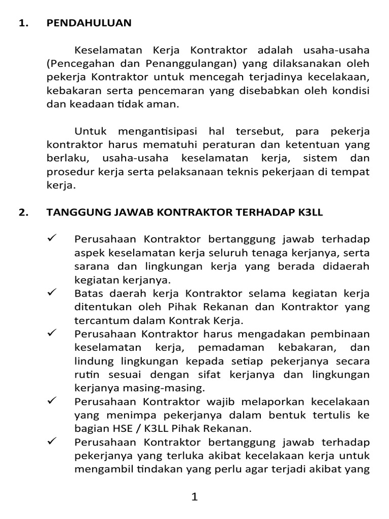 Isi Buku Saku K3LL Kontraktor | PDF