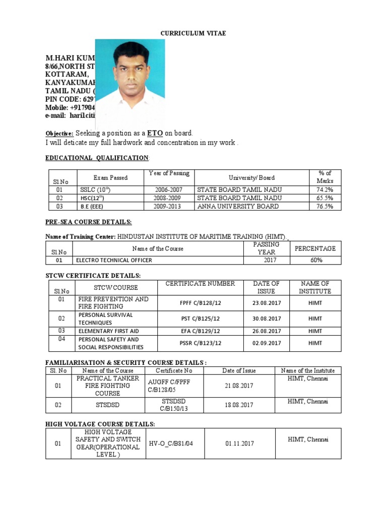 Hari Kumar Eto Resume 2021 | PDF | Shipping | Water Transport