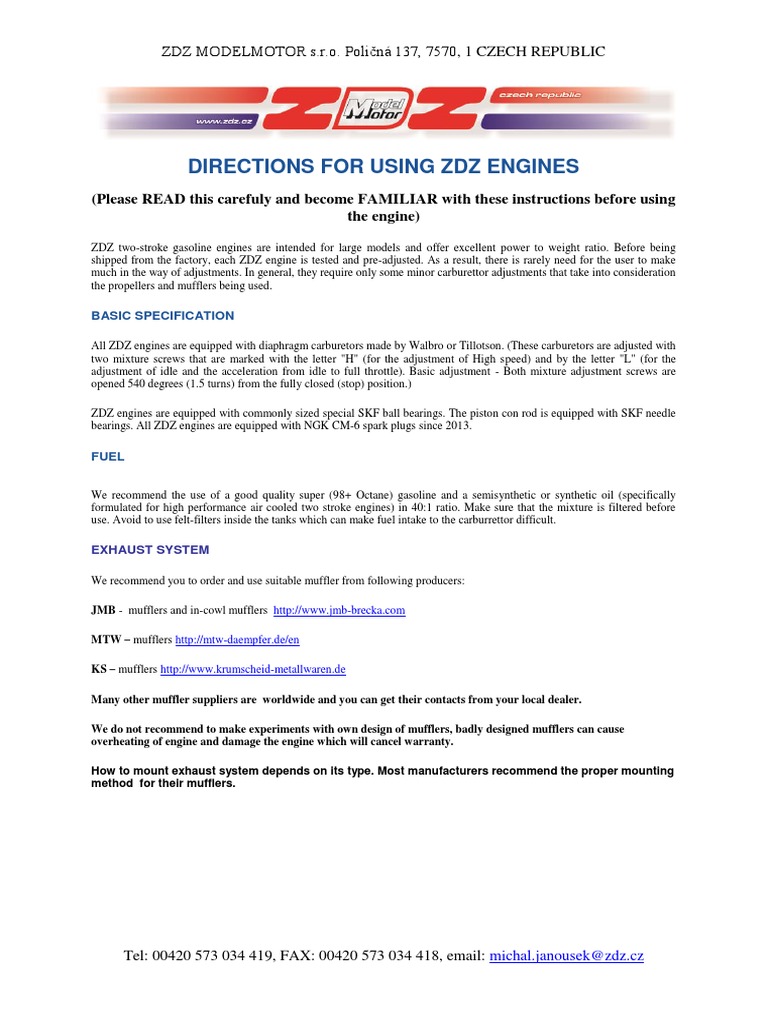ZDZ Engine Usage and Adjustment Guide | PDF | Carburetor | Throttle