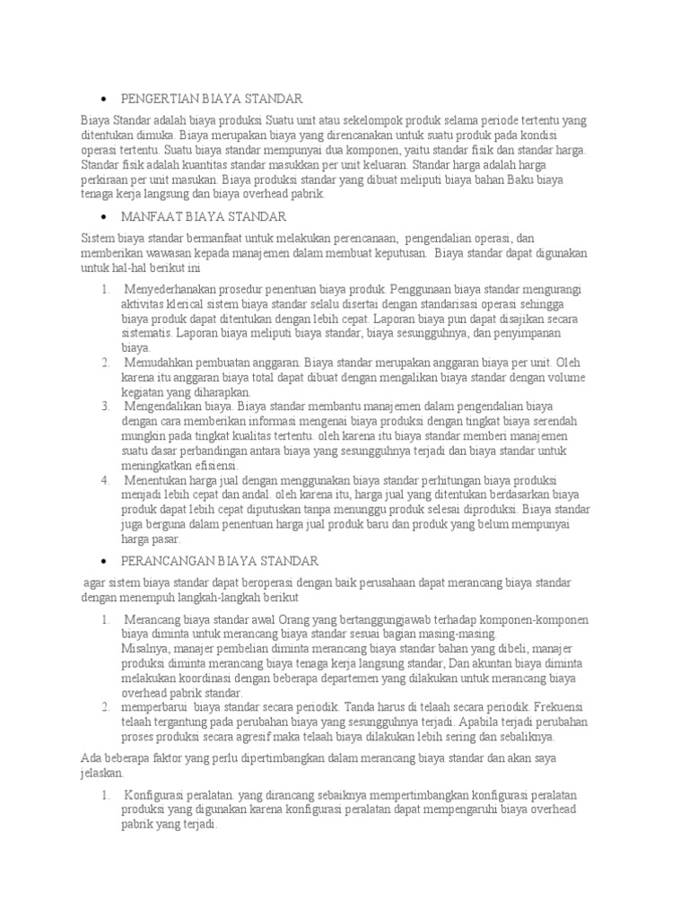 Pengertian Biaya Standar | PDF