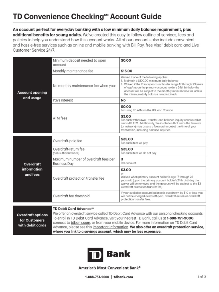 TD Convenience Checking Account Guide | PDF | Overdraft | Transaction Account