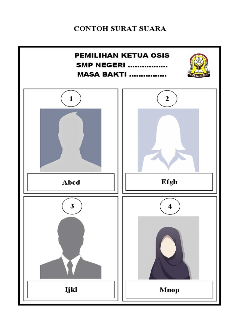 Contoh Surat Suara Pemilihan Osis | PDF